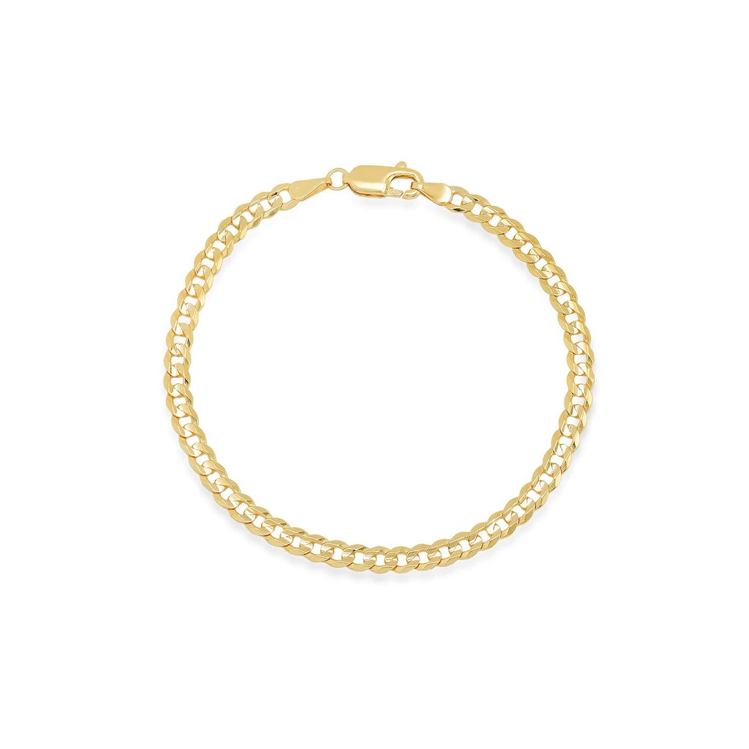 Flat Curb 14k Yellow Gold Solid Bracelet Made in Italy - Etsy