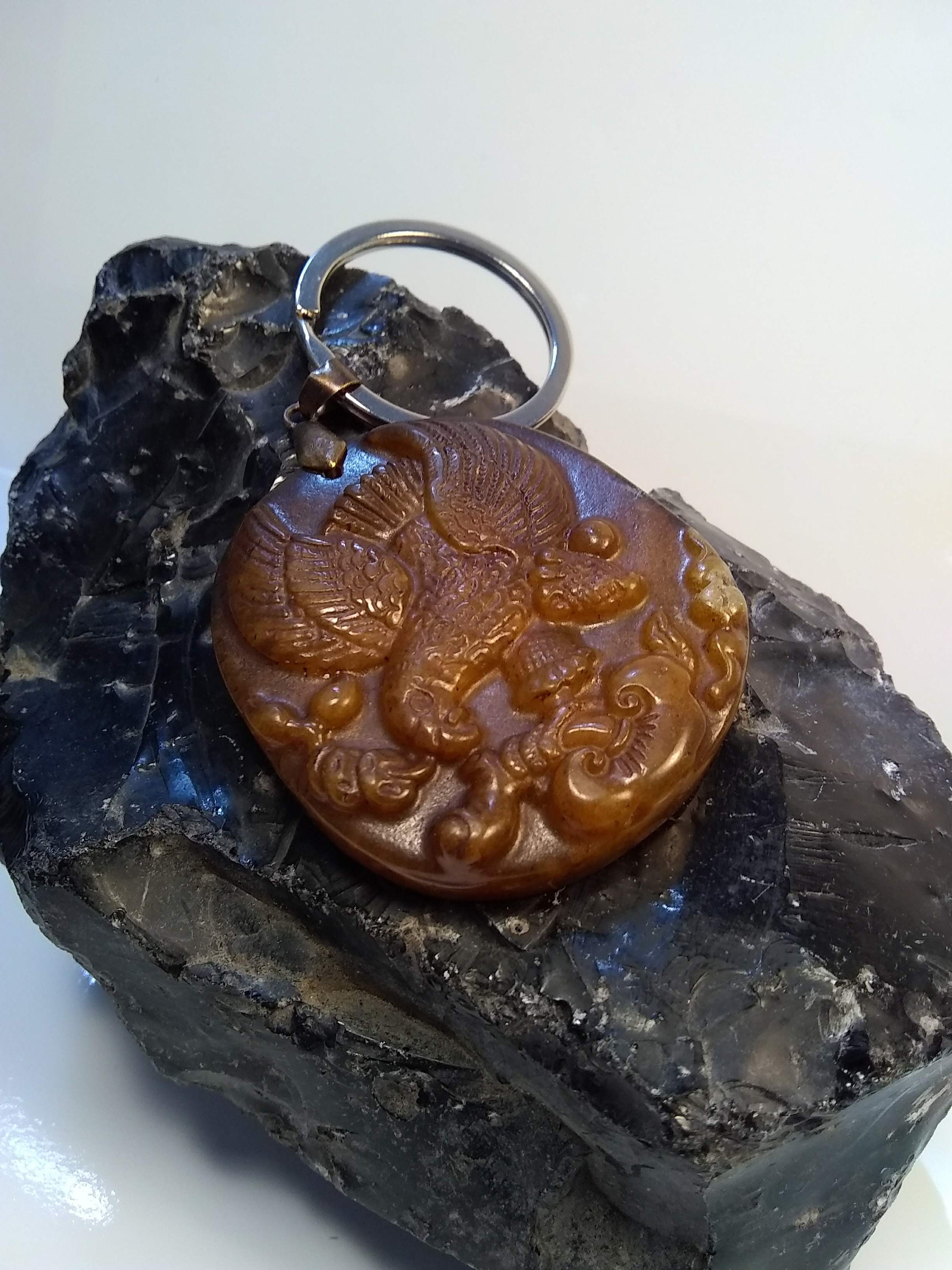 Carved Eagle Key Chain/carved Cats Eye Eagle Key Chain/ Stone - Etsy