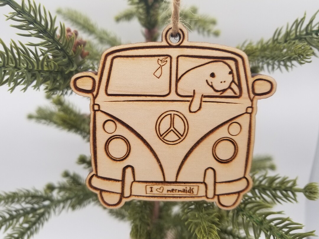 Manatee i Heart Mermaids Bus Whimsical Holiday Christmas Tree Ornament ...
