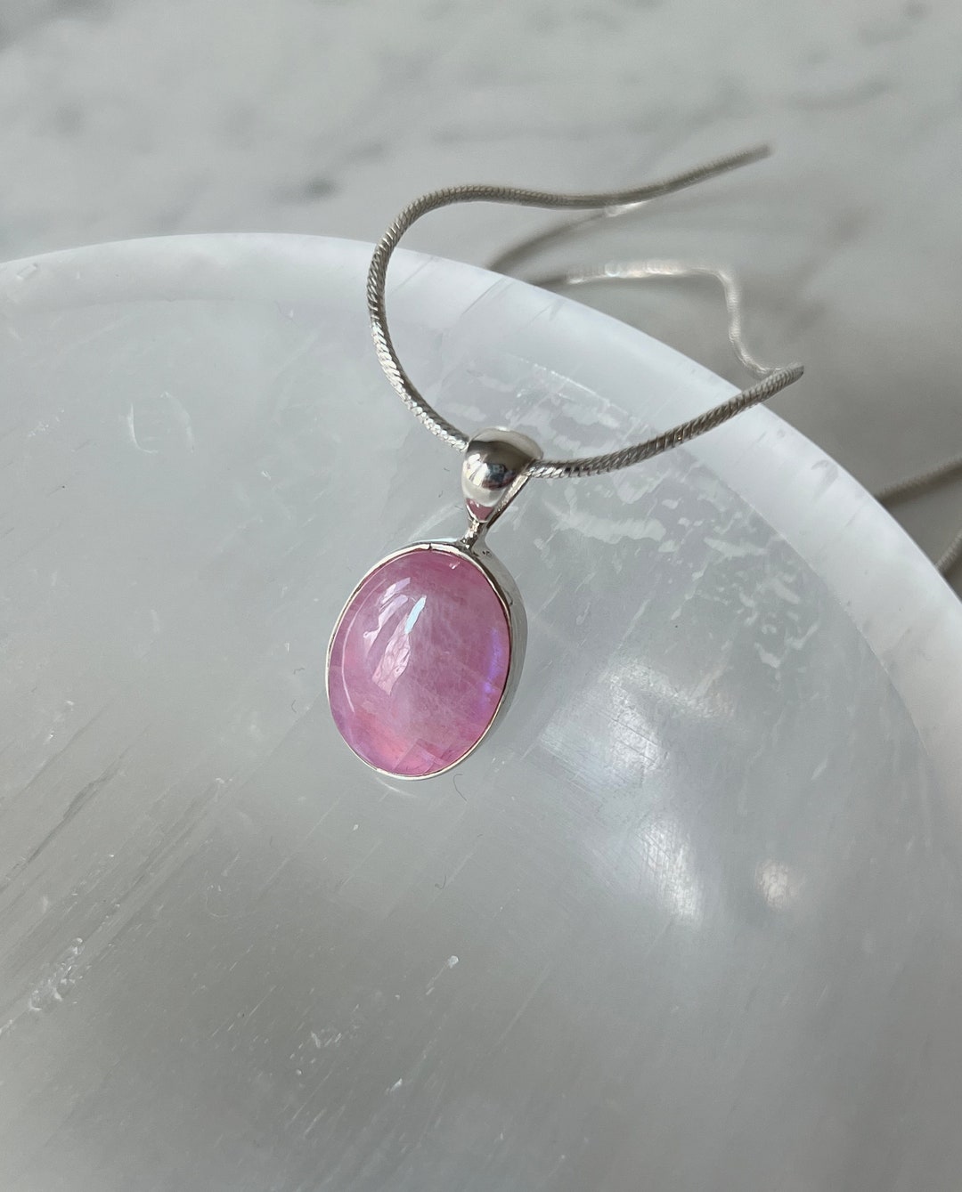 Pink Rainbow Moonstone Pendant Necklace, Genuine Moonstone With Color ...