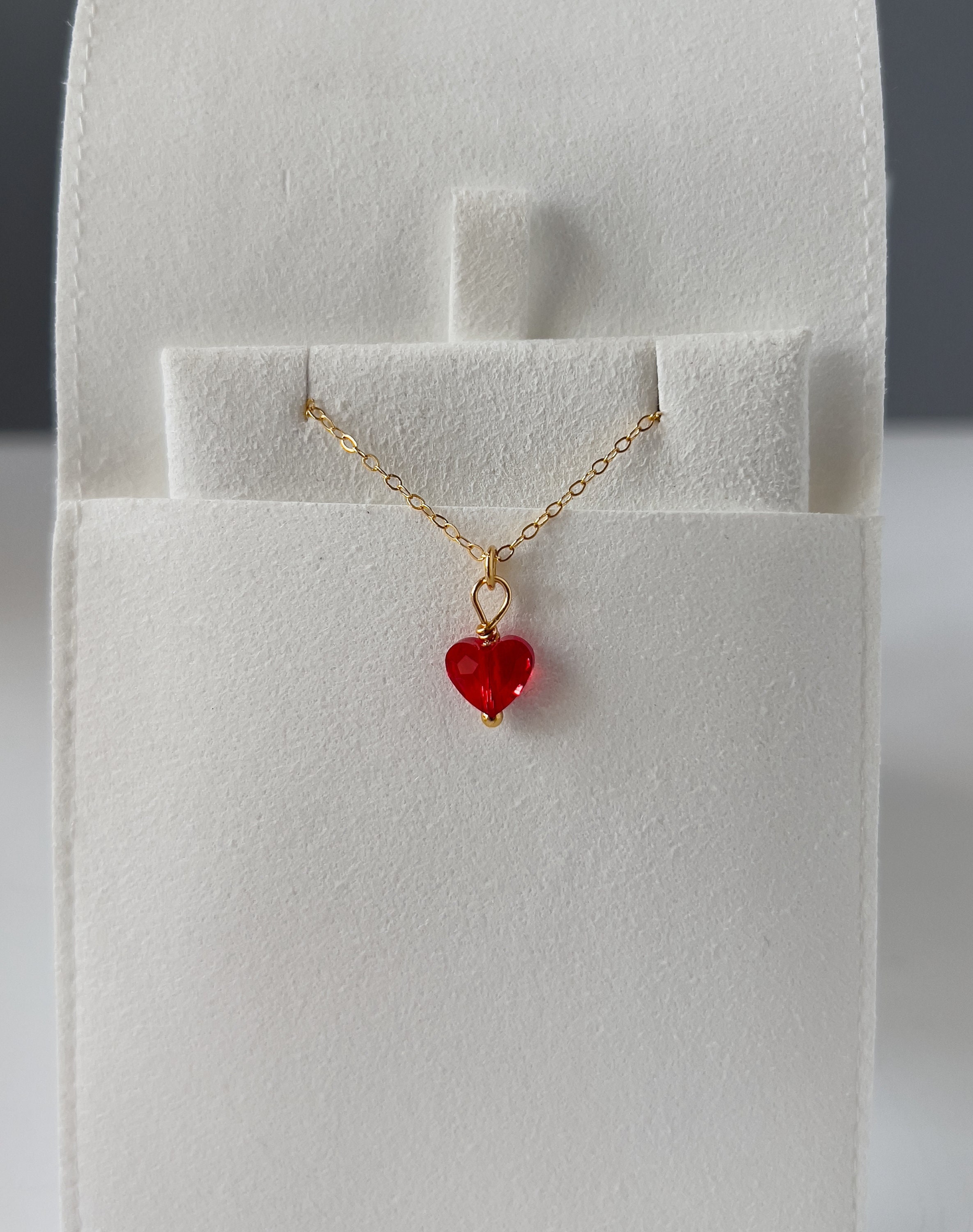 14k Gold Necklace Swarovski Red Heart Pendant, 14k Gold-filled Delicate ...