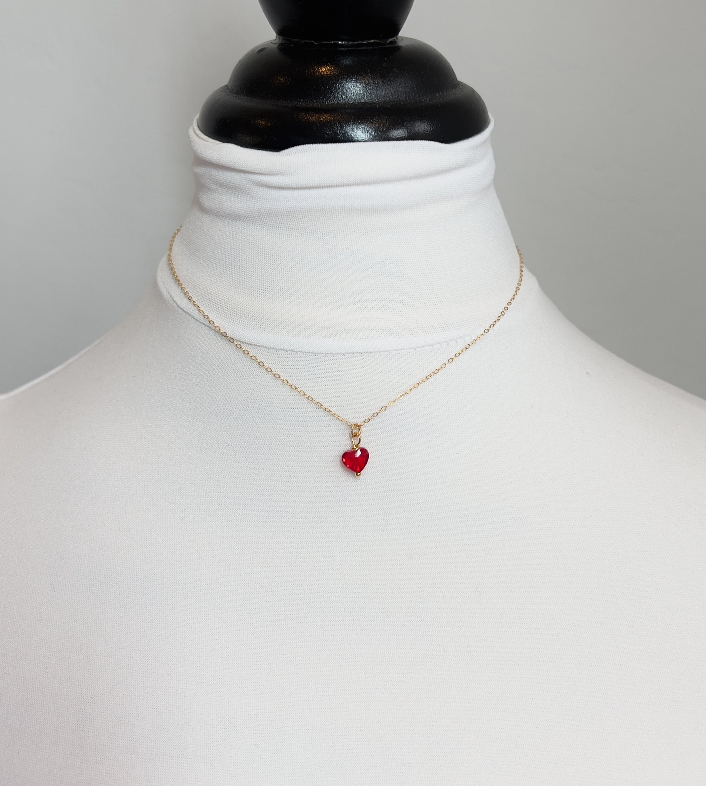 14k Gold Necklace Swarovski Red Heart Pendant, 14k Gold-filled Delicate ...