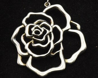 Vintage Sterling Silver 925 Large Solid Rose Flower Pendant 19 Grams 2 ...
