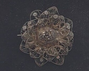 Vintage Filigree Sterling Silver Flower Brooch - Etsy