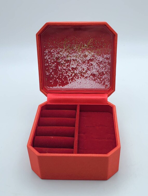 Red Fabric "Snow Globe" Jewelry Box - Gem