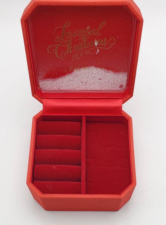 Red Fabric "Snow Globe" Jewelry Box - Gem