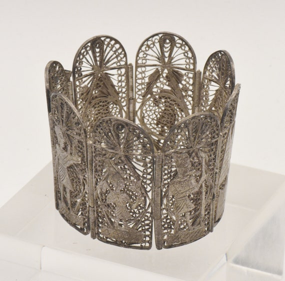 Vintage Silver Filigree Ancient Egyptian Motif Bracel… - Gem