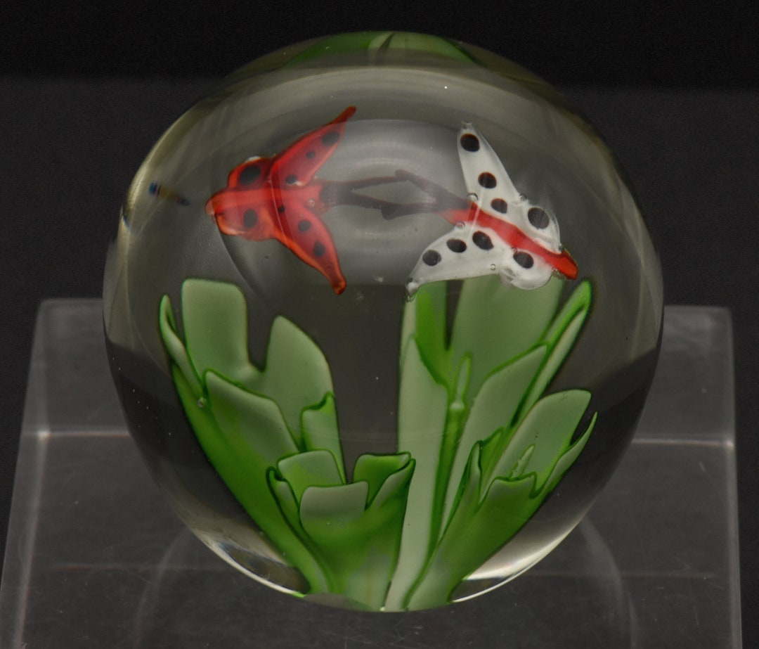 Vintage Handmade Butterflies Glass Paperweight - Etsy
