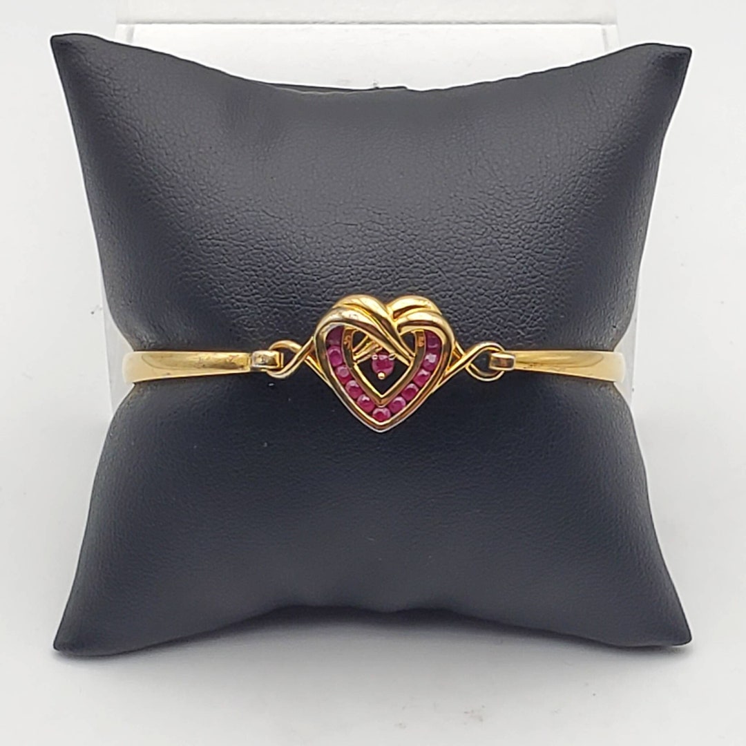 Vintage Ruby Heart Charm Gold Plated Bangle Bracelet - Etsy