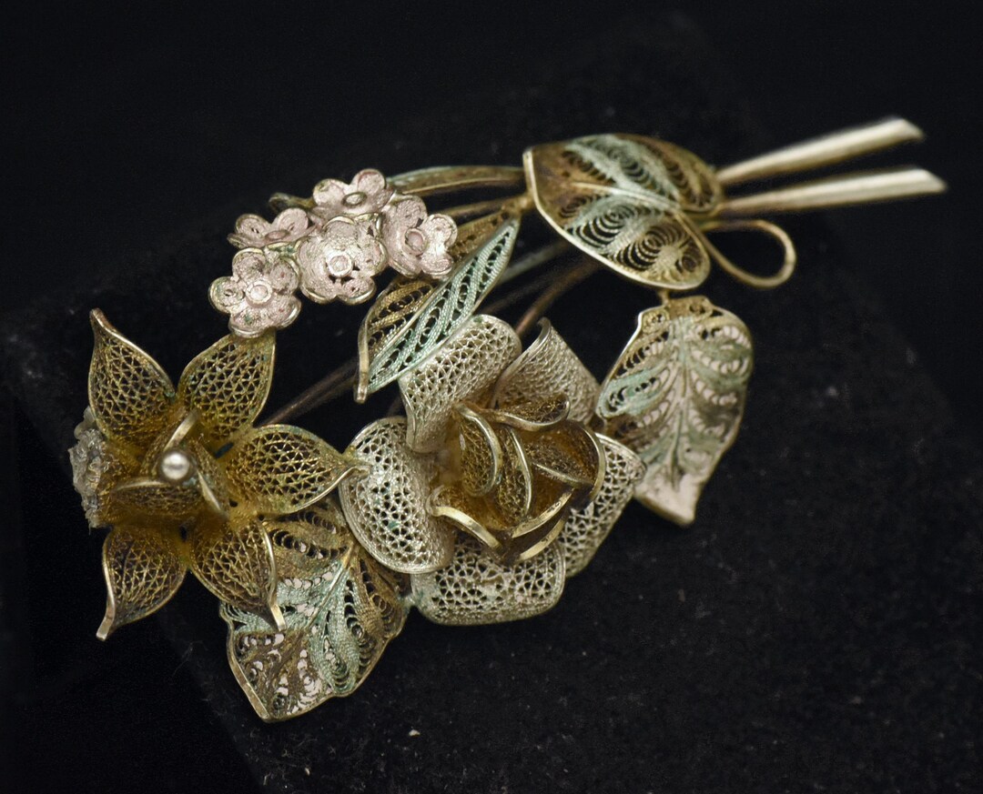 Vintage Italian Silver Filigree Floral Bouquet Brooch - AS IS - Etsy