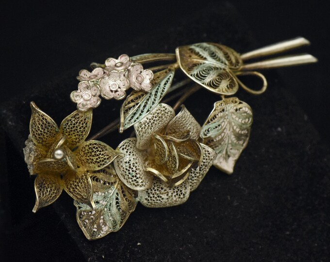 Vintage Italian Silver Filigree Floral Bouquet Brooch - AS IS - Etsy