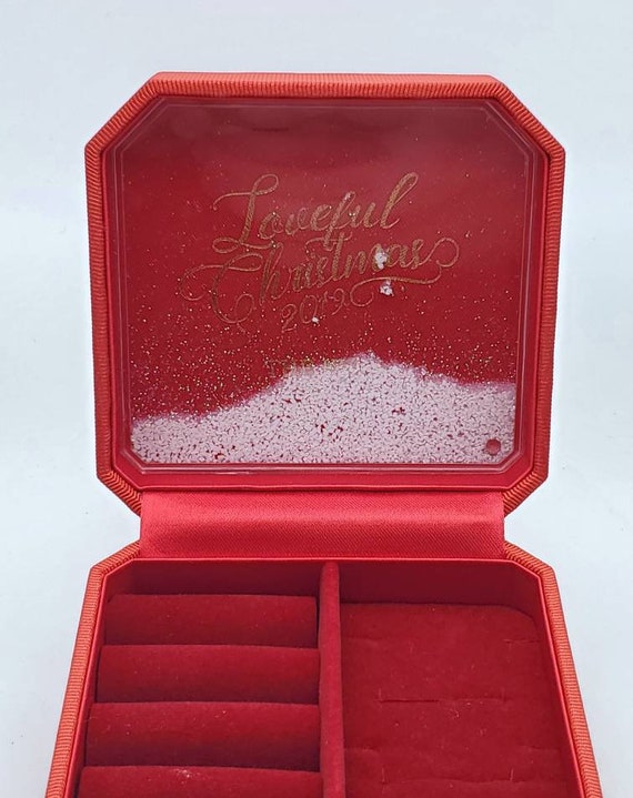 Red Fabric "Snow Globe" Jewelry Box - Gem