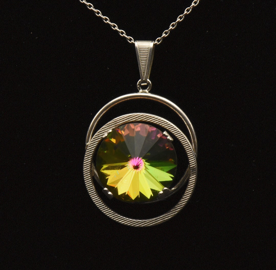 Vintage Colorful Prismatic Glass Silver Pendant on Silver Chain ...