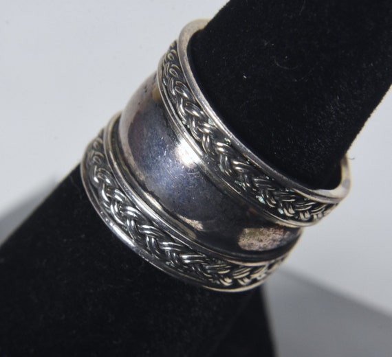 Sterling Silver Indonesian Wide Band Ring - Size 6 - Gem