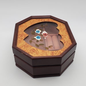 Vintage Wood and Glass Octagonal Jewelry Box - Etsy