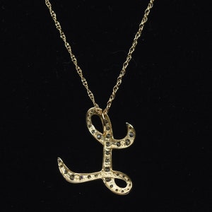 14k Gold Cubic Zirconia Cursive "l" Pendant on 14k Gold Chain Necklace ...