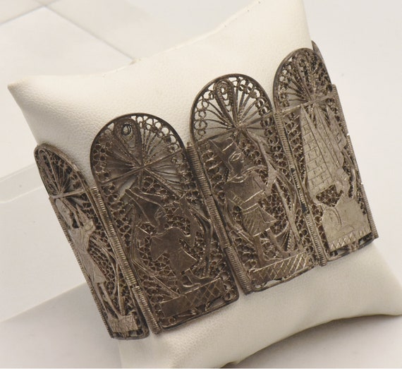 Vintage Silver Filigree Ancient Egyptian Motif Bracel… - Gem