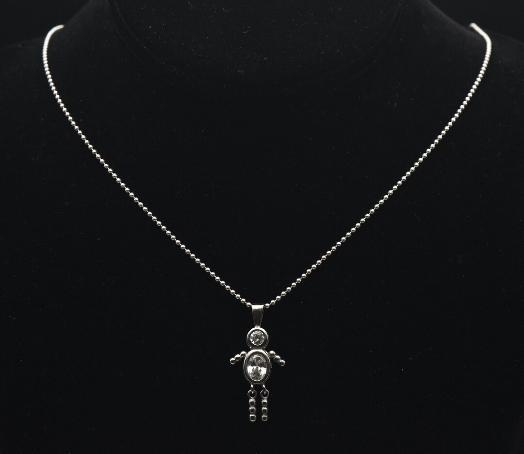 Sterling Silver Stick Figure Pendant on Sterling Silver Chain Necklace ...