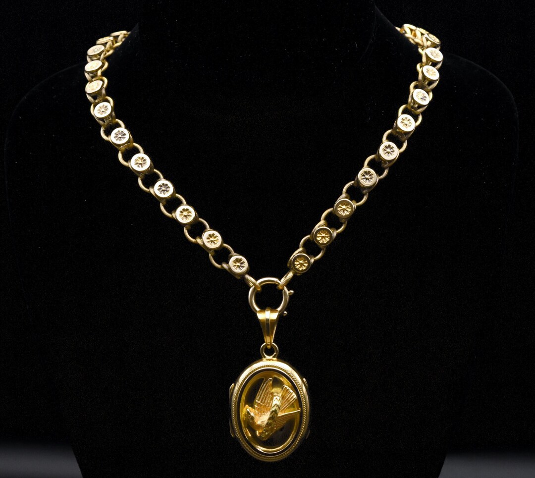Antique 18k Gold Dove Locket on Chain Necklace - 19.25" - Etsy