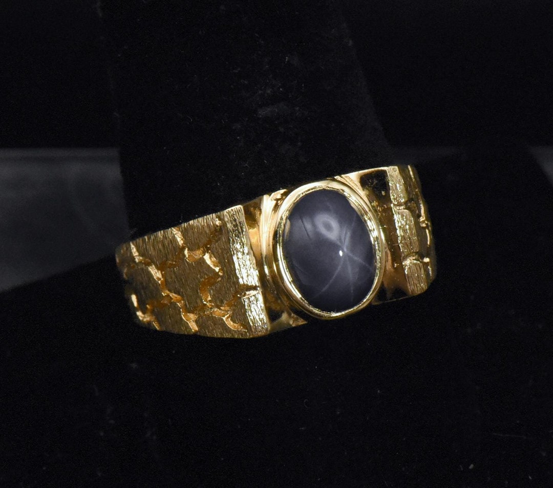 Vintage Synthetic Star Sapphire Gold Plated Salesman Sample Ring - Size ...