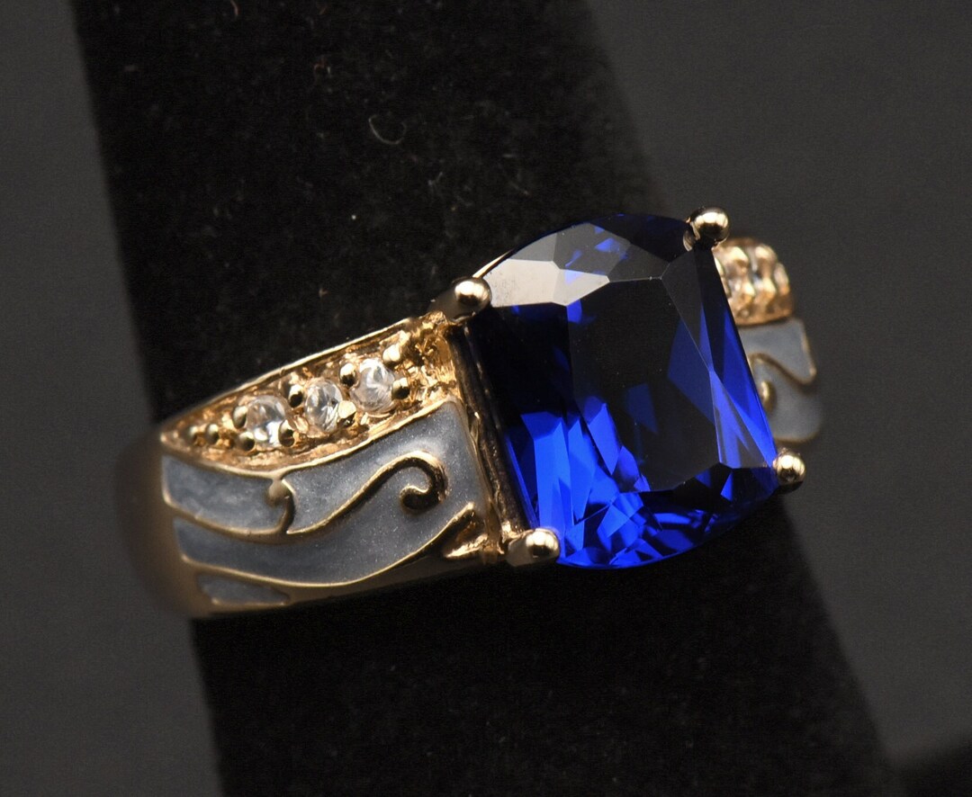 Ross-simons - Vintage Synthetic Blue Spinel Vermeil Ring - Size 6 - Etsy