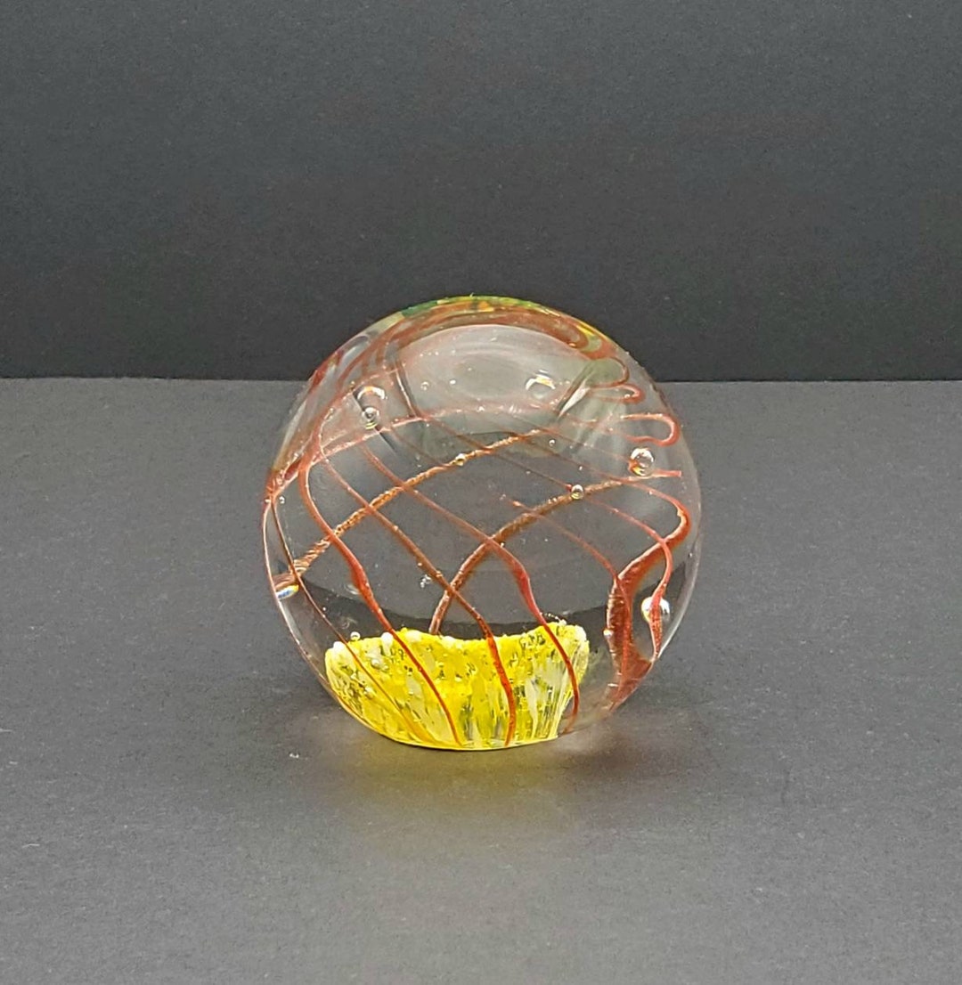 Vintage Yellow With Orange Swirl Glass Paperweight - Etsy