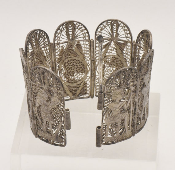 Vintage Silver Filigree Ancient Egyptian Motif Bracel… - Gem