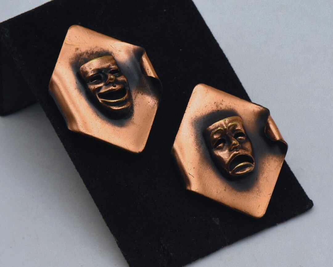 Vintage Pair of Copper Drama Masks Brooches - Etsy