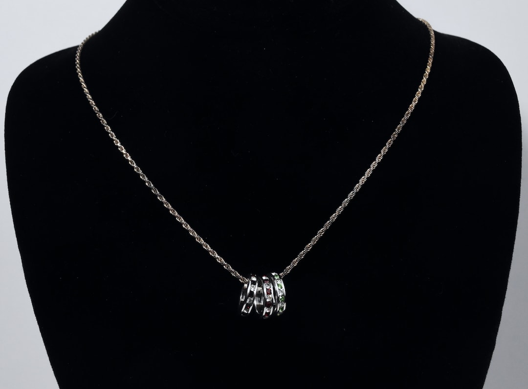 Crystal Set Sterling Silver Rings on Sterling Silver Chain - 24" - Etsy