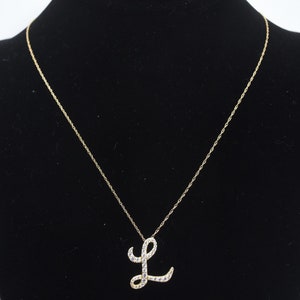 14k Gold Cubic Zirconia Cursive "l" Pendant on 14k Gold Chain Necklace ...