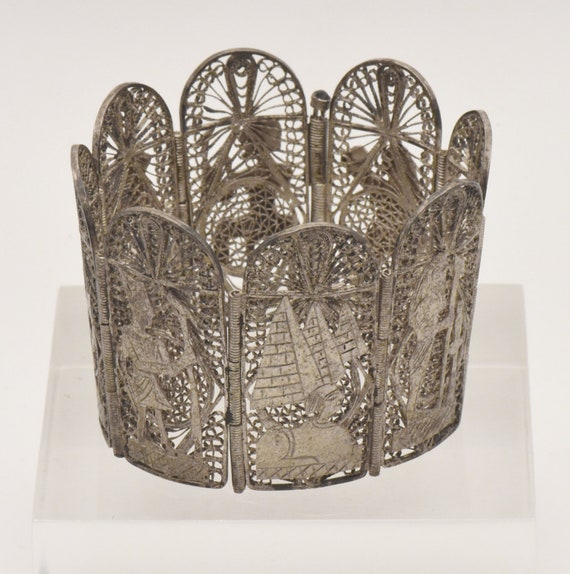 Vintage Silver Filigree Ancient Egyptian Motif Bracel… - Gem