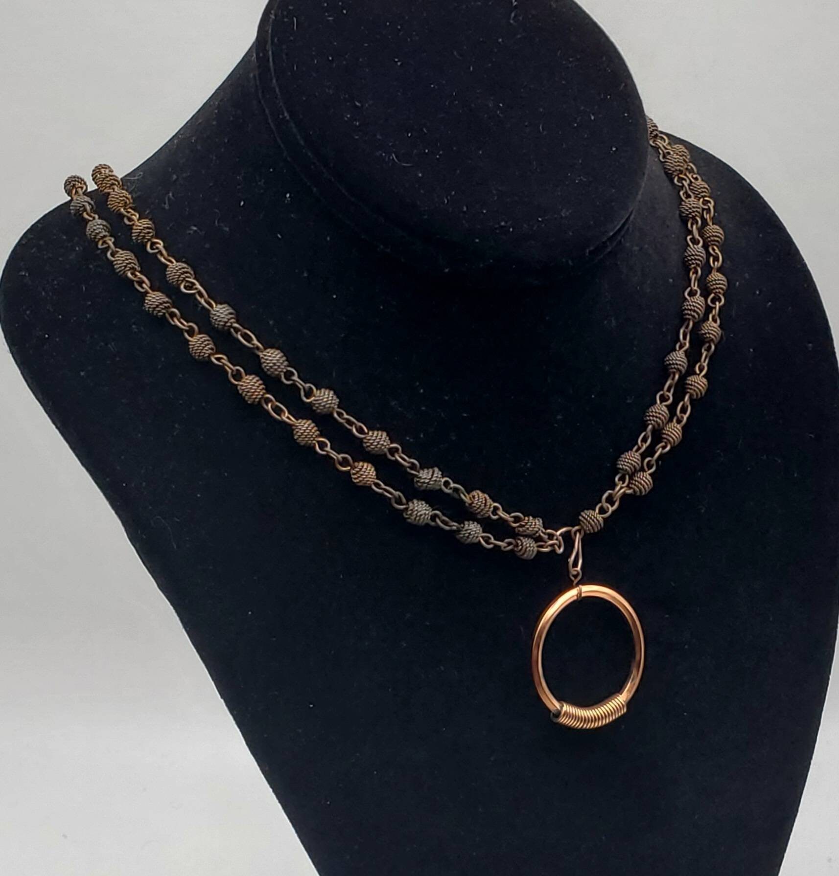 Vintage Copper Double Strand Chain With Copper Pendant Necklace - 20 ...