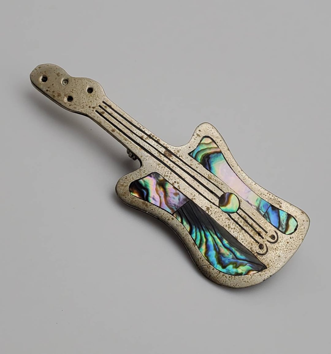 Vintage Guitar Inlaid Abalone Shell Brooch - Etsy