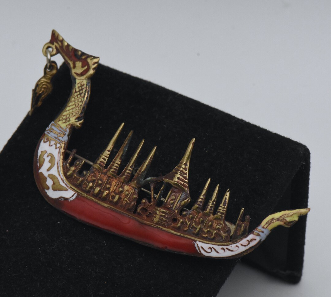 Vintage Siamese Dragon Boat Brooch - Etsy
