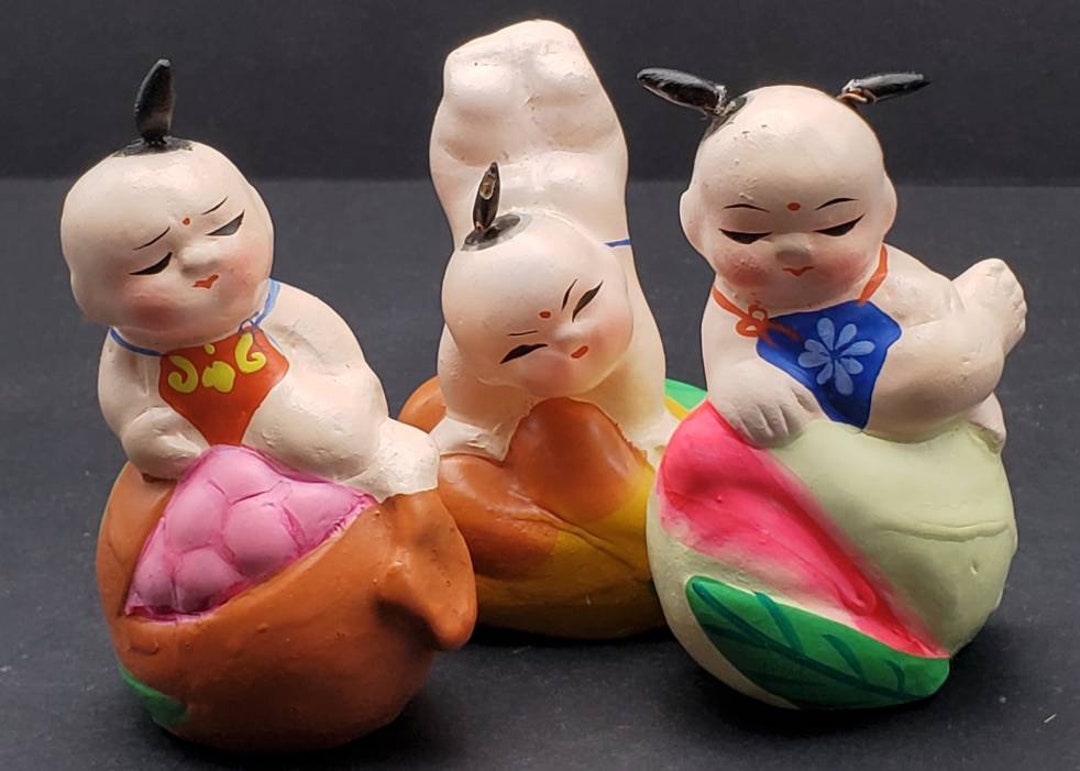 Vintage Set of Three Hand Painted Ceramic Figurines - Etsy