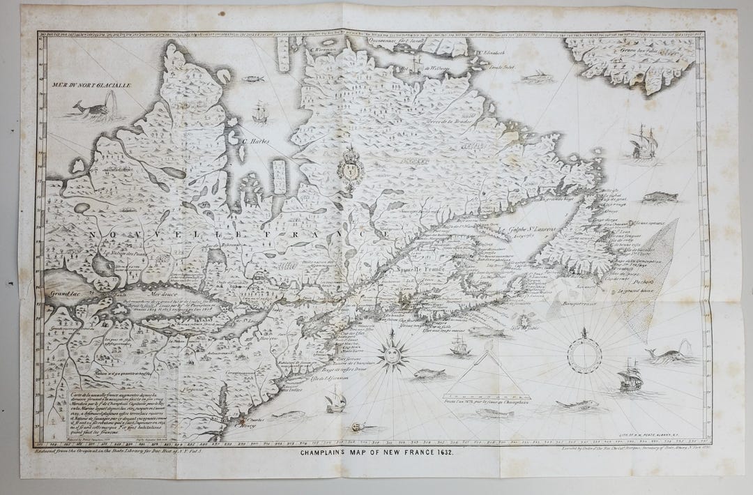 Antique "champlain's Map of New France 1632" 1850 Facsimile - Etsy