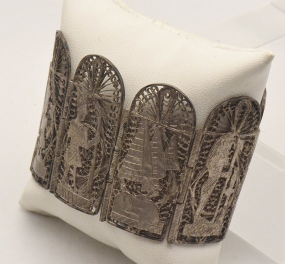 Vintage Silver Filigree Ancient Egyptian Motif Bracel… - Gem