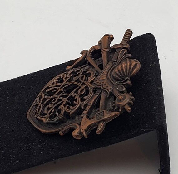 Vintage Copper Heraldic Medieval Weaponry Brooch - Gem