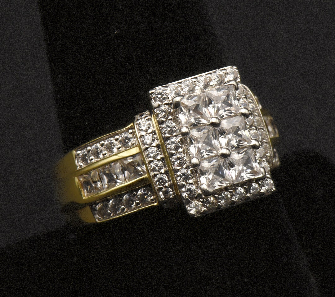 Vintage Gold Tone Sterling Silver Rhinestone Ring - Size 8.75 - Etsy
