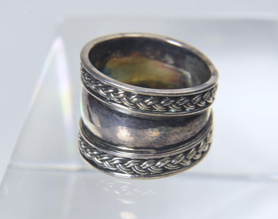 Sterling Silver Indonesian Wide Band Ring - Size 6 - Gem