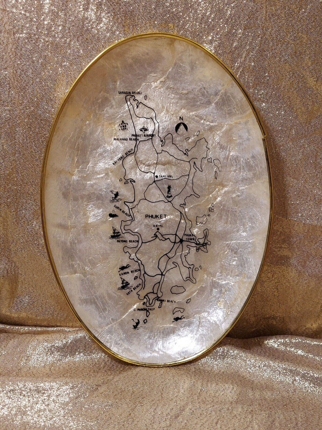 Vintage Souvenir Map Phucket Thailand Mother of Pearl Shells/scales ...