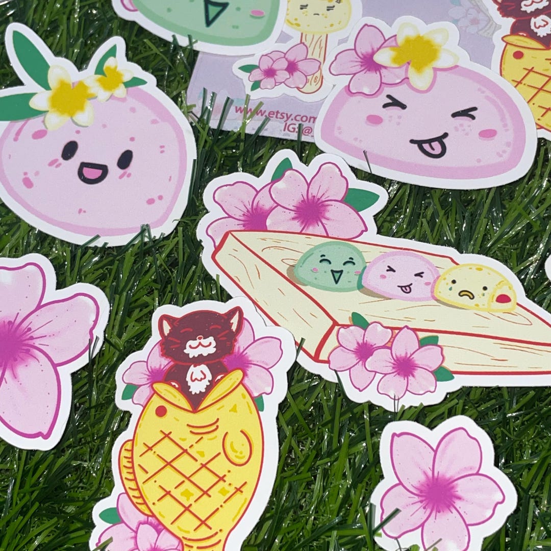 Sakura Sweets Die Cut Pack, Cute Mochi Stickers, Die Cut Stickers ...
