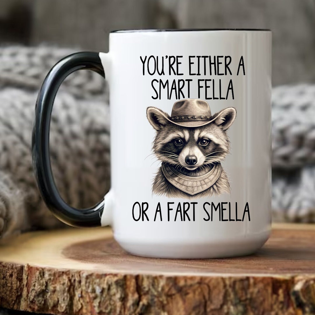 Smart Fella or Fart Smella Mug, Raccoon Mugs, Funny Gifts, Potty Humor ...