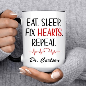 Cardiology Gifts, Personalized Cardiologist Mug, Eat Sleep Fix Hearts ...