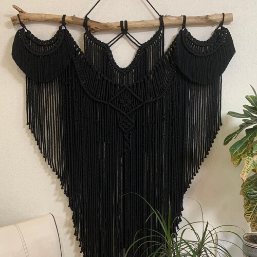 Black Large Macrame Wall Hanging Woven Wall Hanging Boho | Etsy