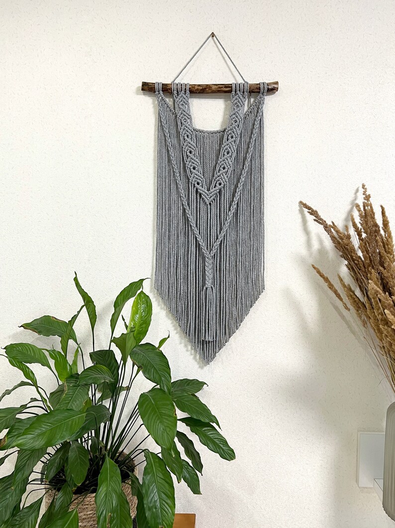 Gray Macrame Wall Decor for Living Room and Bedroom, Overbed Macrame Decor, Long Macrame Wall ...
