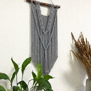 Gray Macrame Wall Decor for Living Room and Bedroom, Overbed Macrame ...