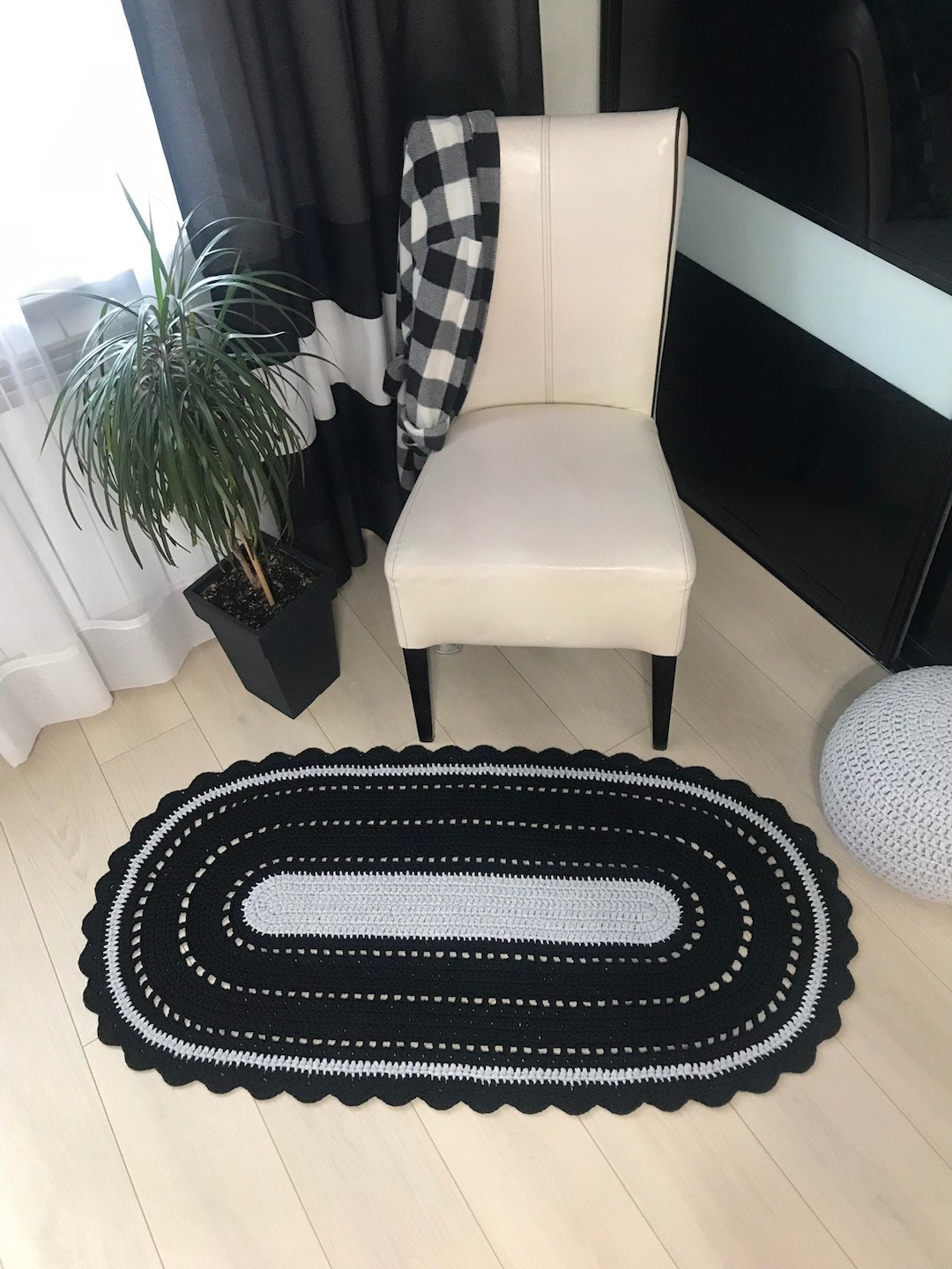 Black Oval Rug Crochet Oval Rug Oval Carpet Small Area Rug Living Room ...
