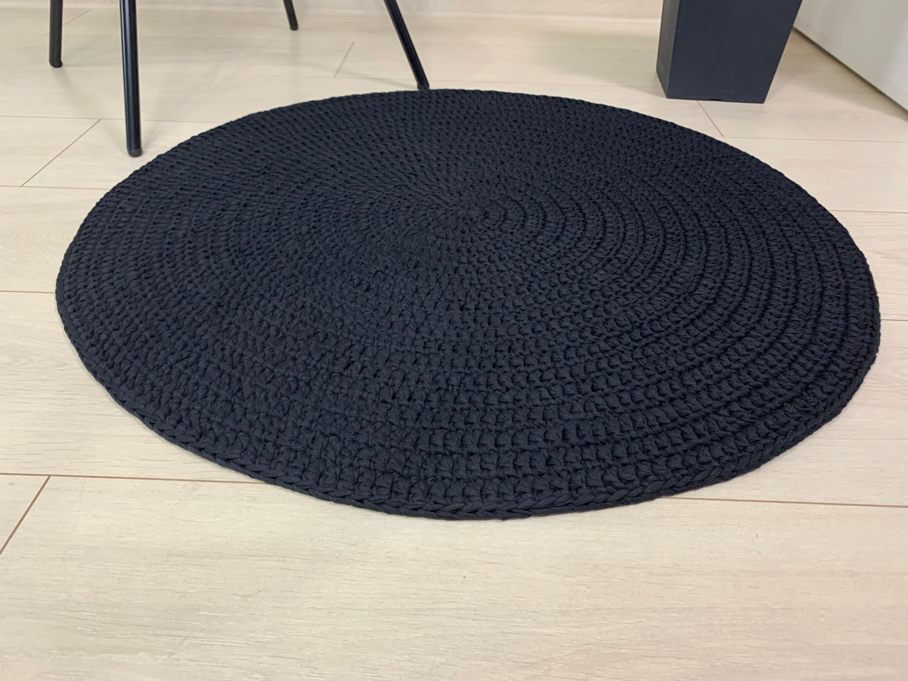 Black Round Rug Crochet Circle Rug Round Rug Door Mat Round - Etsy