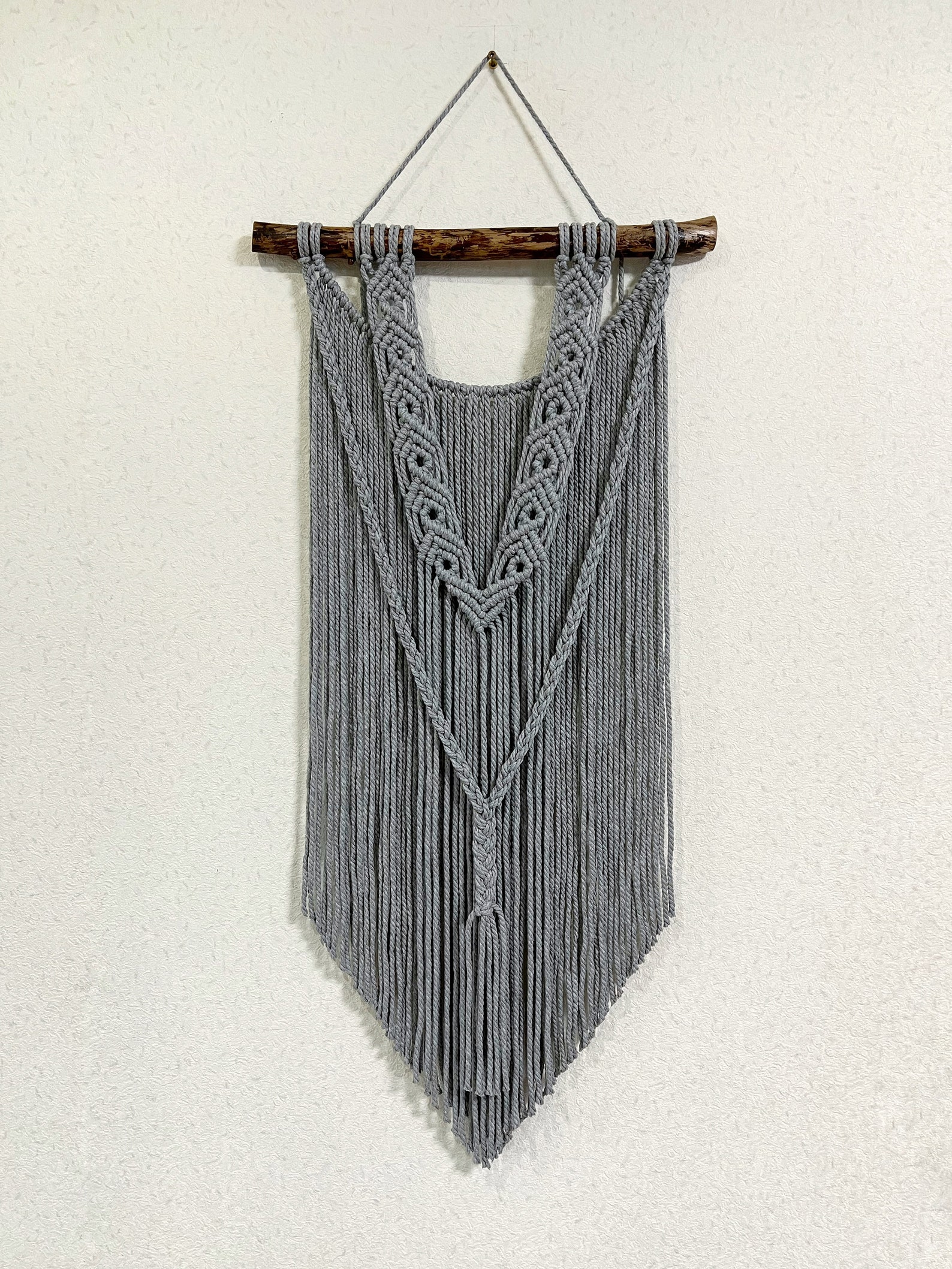 Gray Macrame Wall Decor for Living Room and Bedroom, Overbed Macrame ...